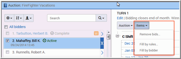 Manage, Items Field Descriptions